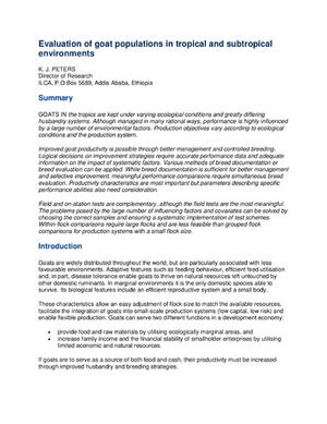 Evaluation of goat populations in tropical and subtropical environments