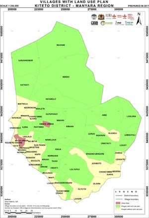 Villages with land use plans in Kiteto District, Manyara region