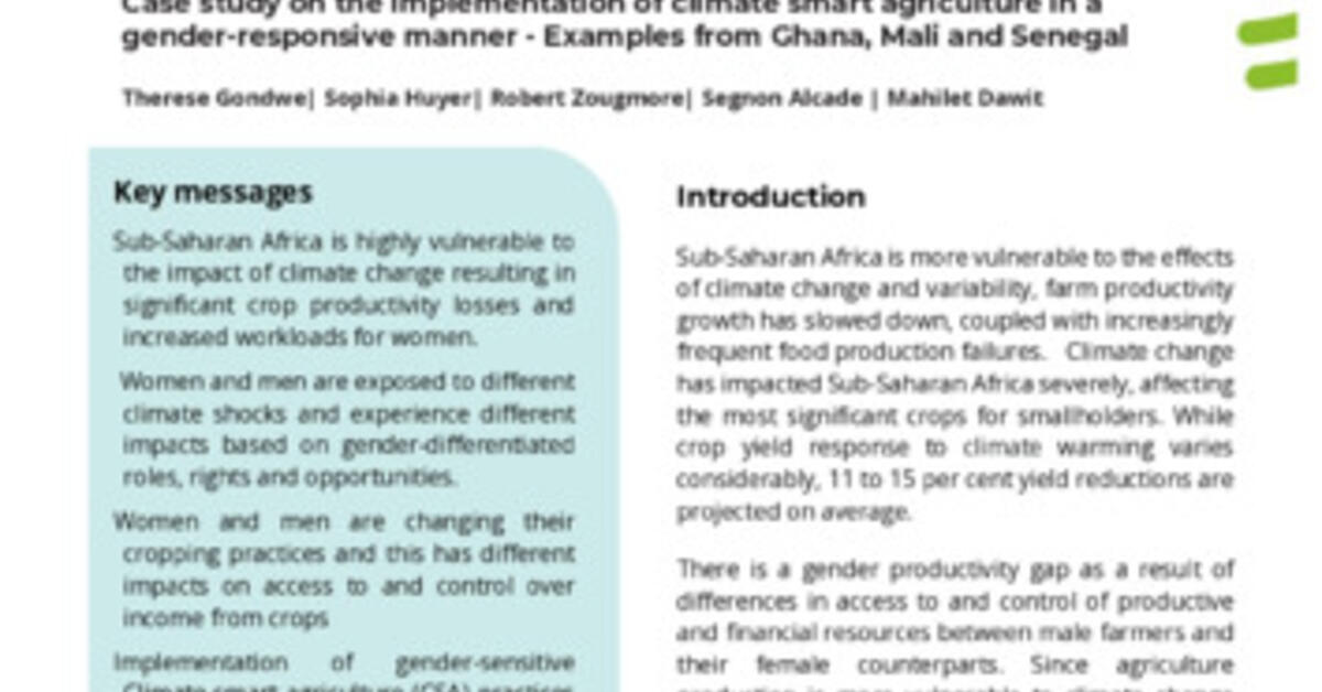 Gender Responsive Climate Smart Agriculture the Sub-Saharan African ...