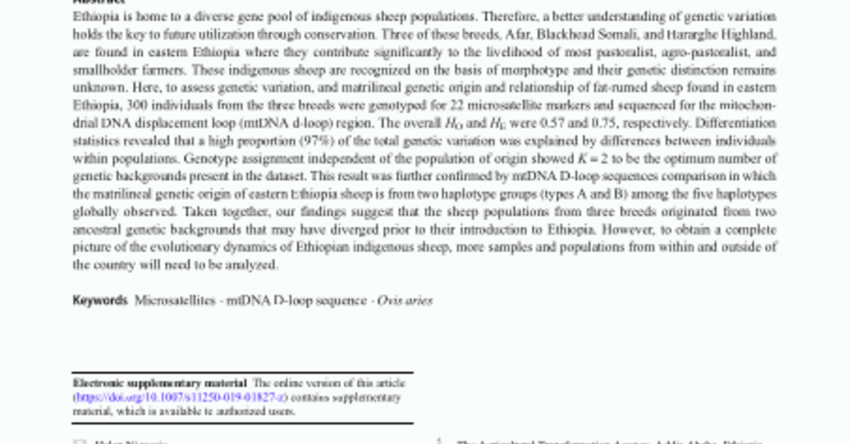 Genetic diversity and matrilineal genetic origin of fat-rumped sheep in ...