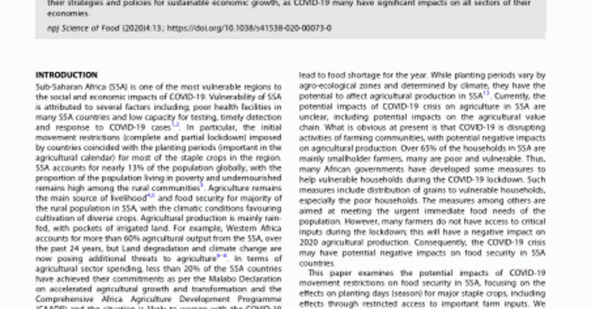 COVID-19 and food security in Sub-Saharan Africa: Implications of ...