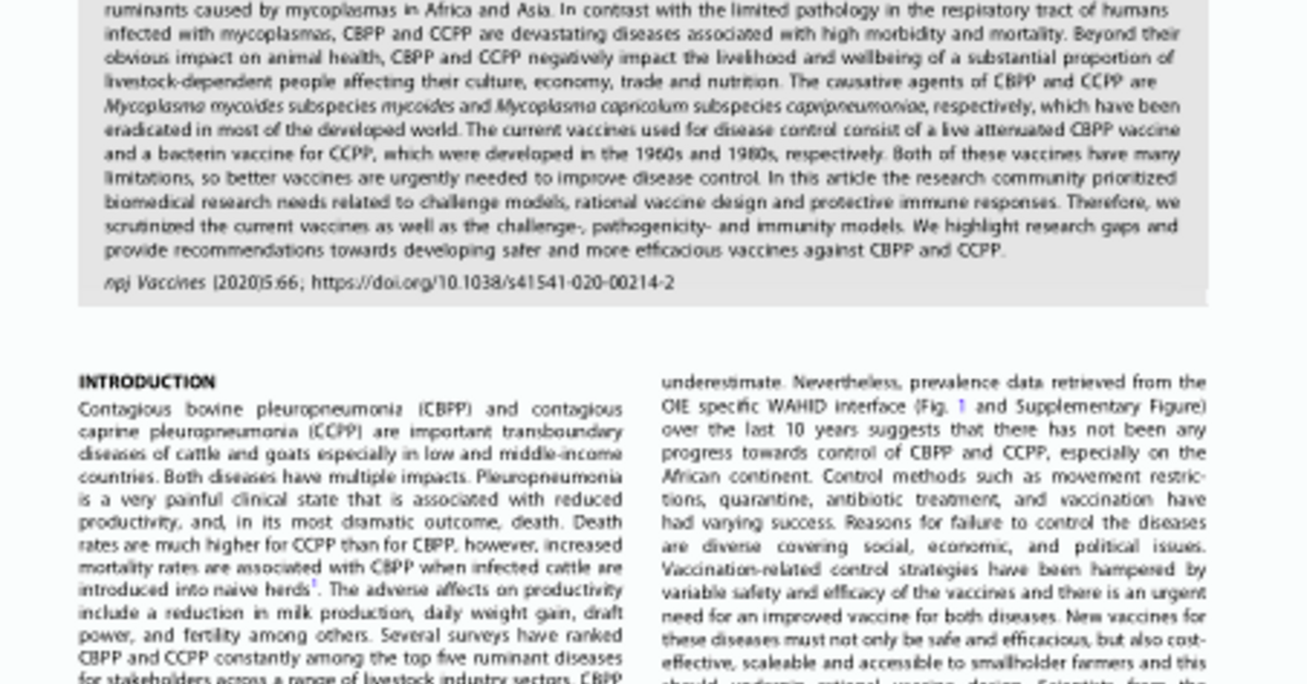 Contagious bovine and caprine pleuropneumonia: A research community’s ...