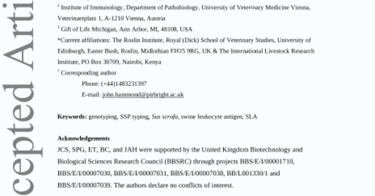 The major histocompatibility complex homozygous inbred Babraham pig as ...