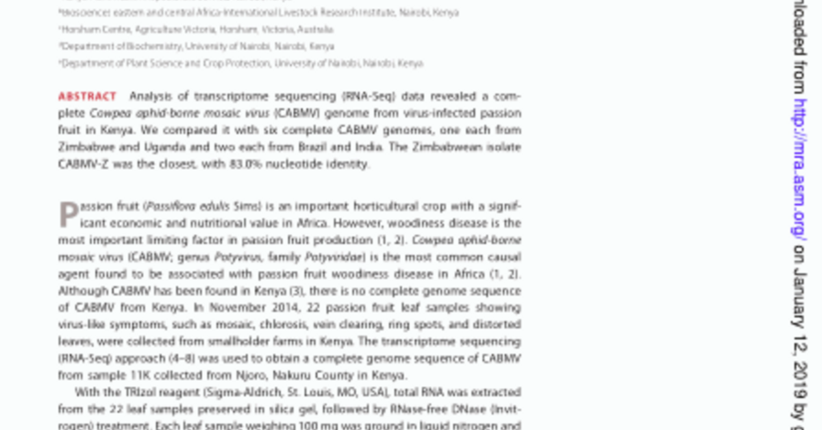 Transcriptome Sequencing Reveals a Complete Genome Sequence of Cowpea ...