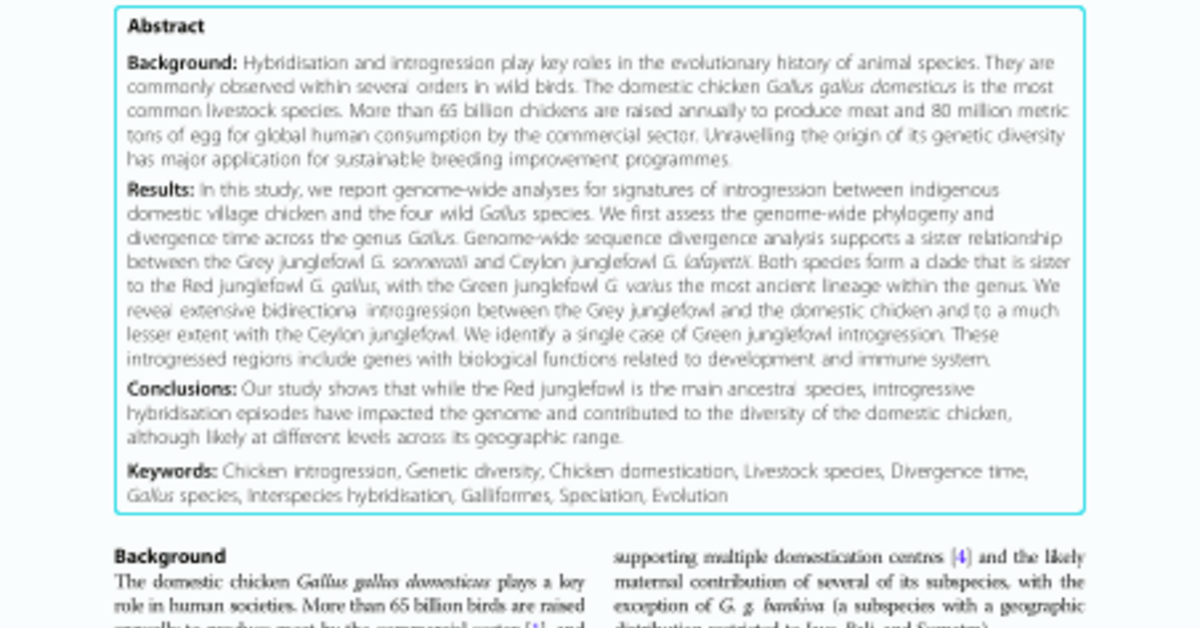 The wild species genome ancestry of domestic chickens