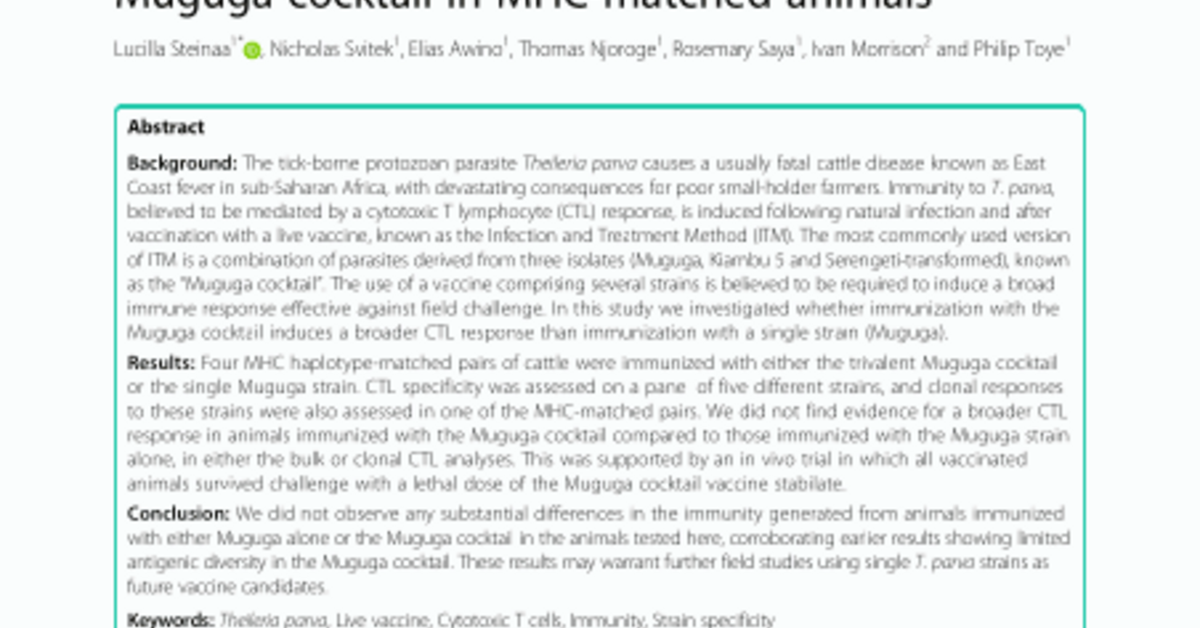 Immunization with one Theileria parva strain results in similar level ...