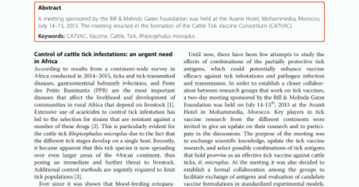 Cattle tick vaccine researchers join forces in CATVAC