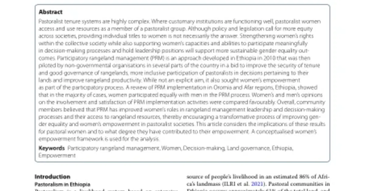 Participatory rangeland management: A vehicle for pastoralist women’s ...
