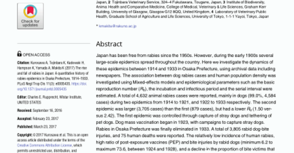 The rise and fall of rabies in Japan: A quantitative history of rabies ...