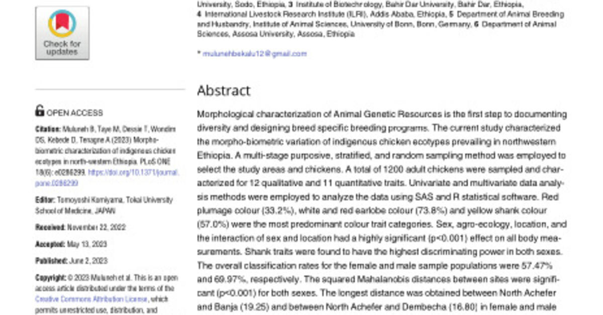 Morpho-biometric characterization of indigenous chicken ecotypes in north-western Ethiopia
