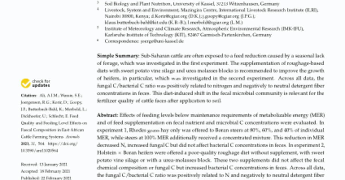 Feed quality and feeding level effects on faecal composition in East ...