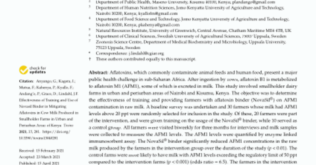 Effectiveness of training and use of Novasil binder in mitigating ...