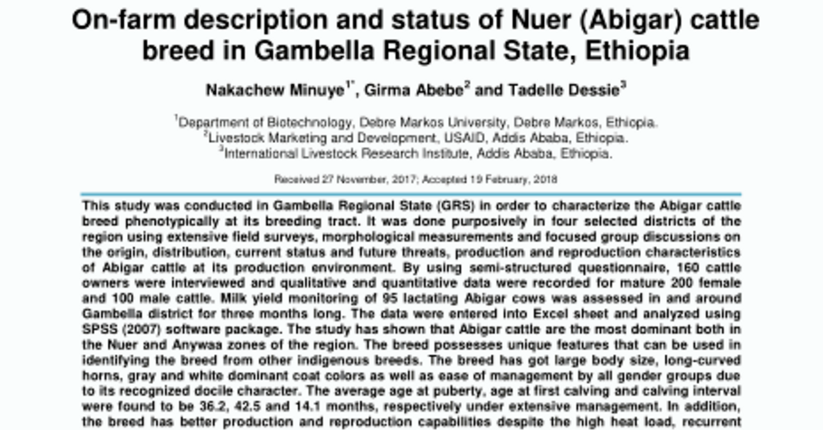 On-farm description and status of Nuer (Abigar) cattle breed in ...