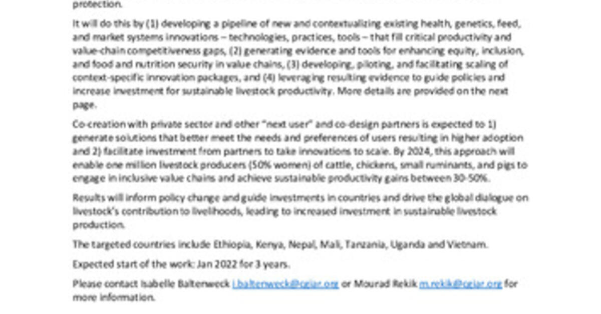 Short introduction to a proposed One CGIAR initiative on 'Sustainable ...
