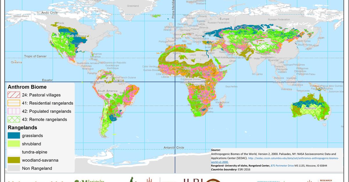 Anthropogenic biomes found in rangelands globally