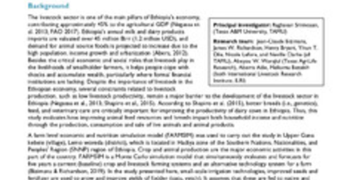 Simulated economic and nutrition impacts of irrigated fodder and ...