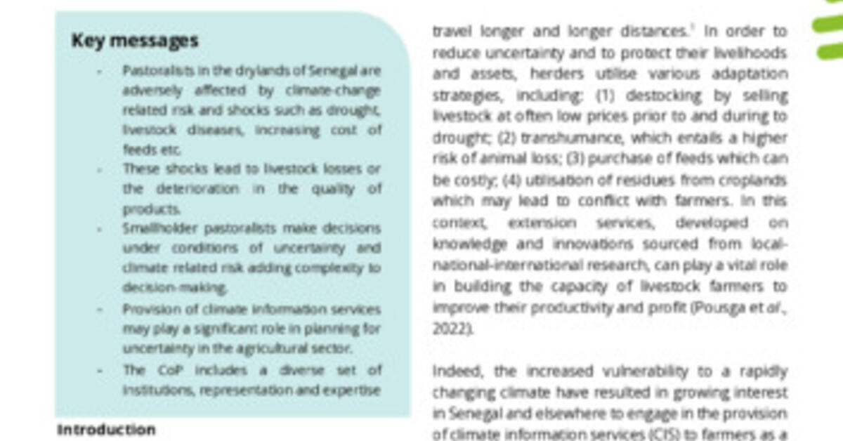 Community of Practice (CoP) on climate informed advisory services for ...