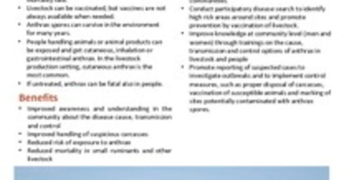 Understand, prevent and control Anthrax