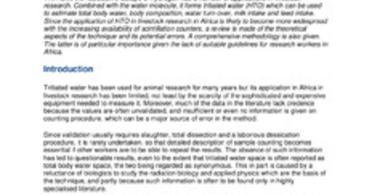 The use of tritiated water in livestock research in Africa: Theory ...