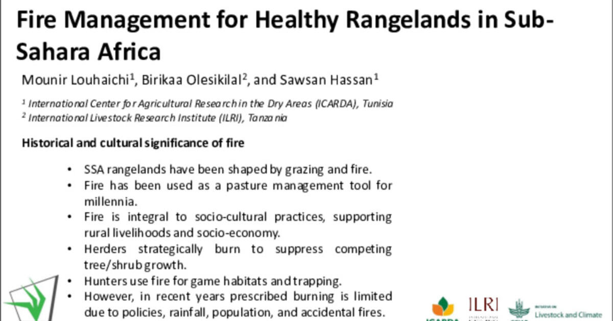 Fire Management for Healthy Rangelands in Sub-Sahara Africa