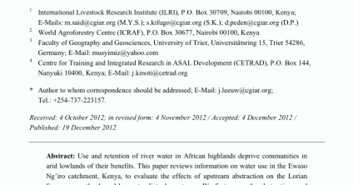 Benefits of riverine water discharge into the Lorian Swamp, Kenya