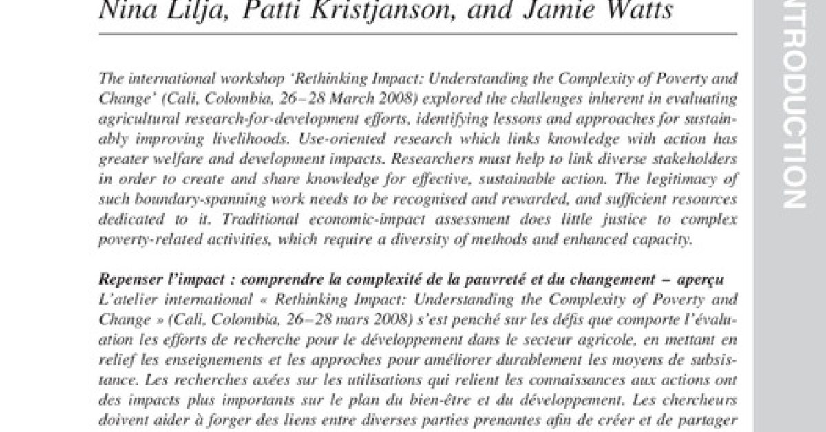 Rethinking impact: Understanding the complexity of poverty and change ...