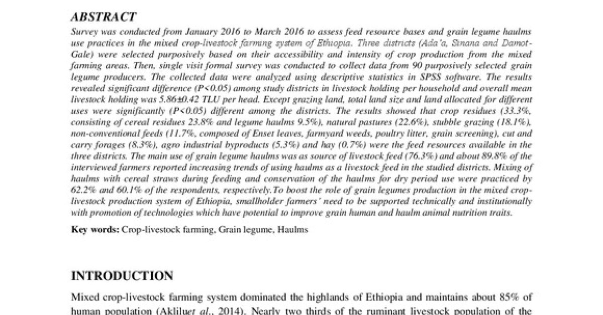 Feed resource bases and farmers’ perceived uses of grain legume haulms ...